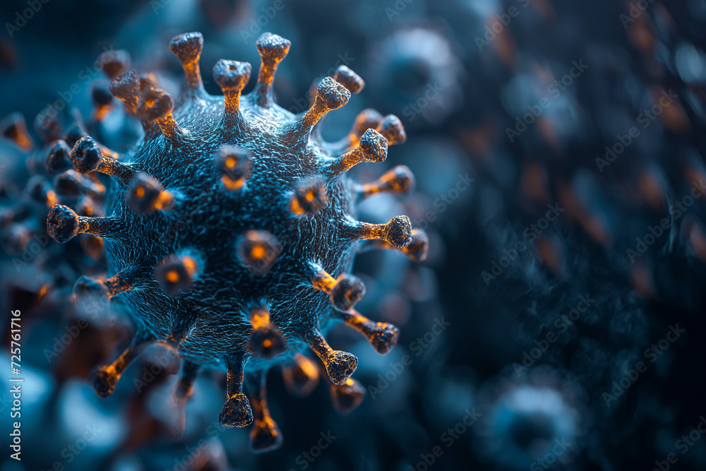 covid sars virus with spikes, infectious viral agent, parasite under ...