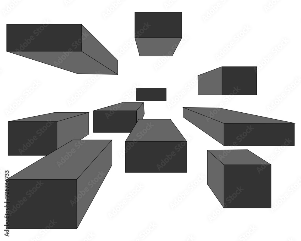Abstract perspective Composition with 3d cubes. two point perspective ...