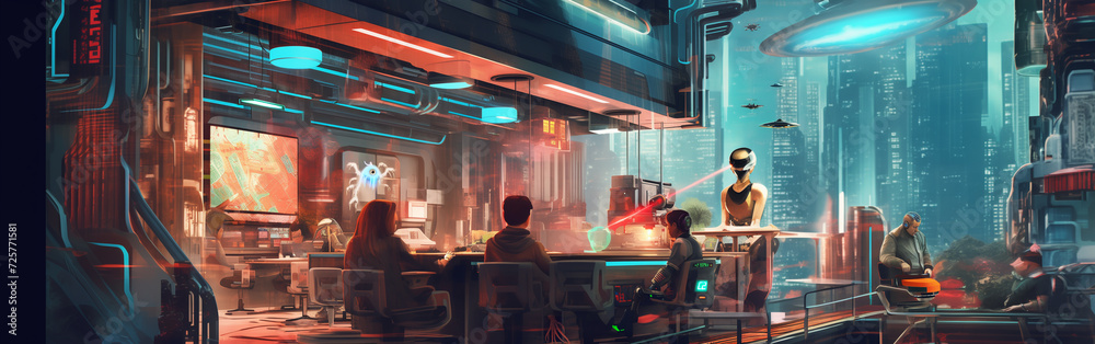 Future scenario, Futuristic scene, Science fiction Restaurant, Pub, Sci ...