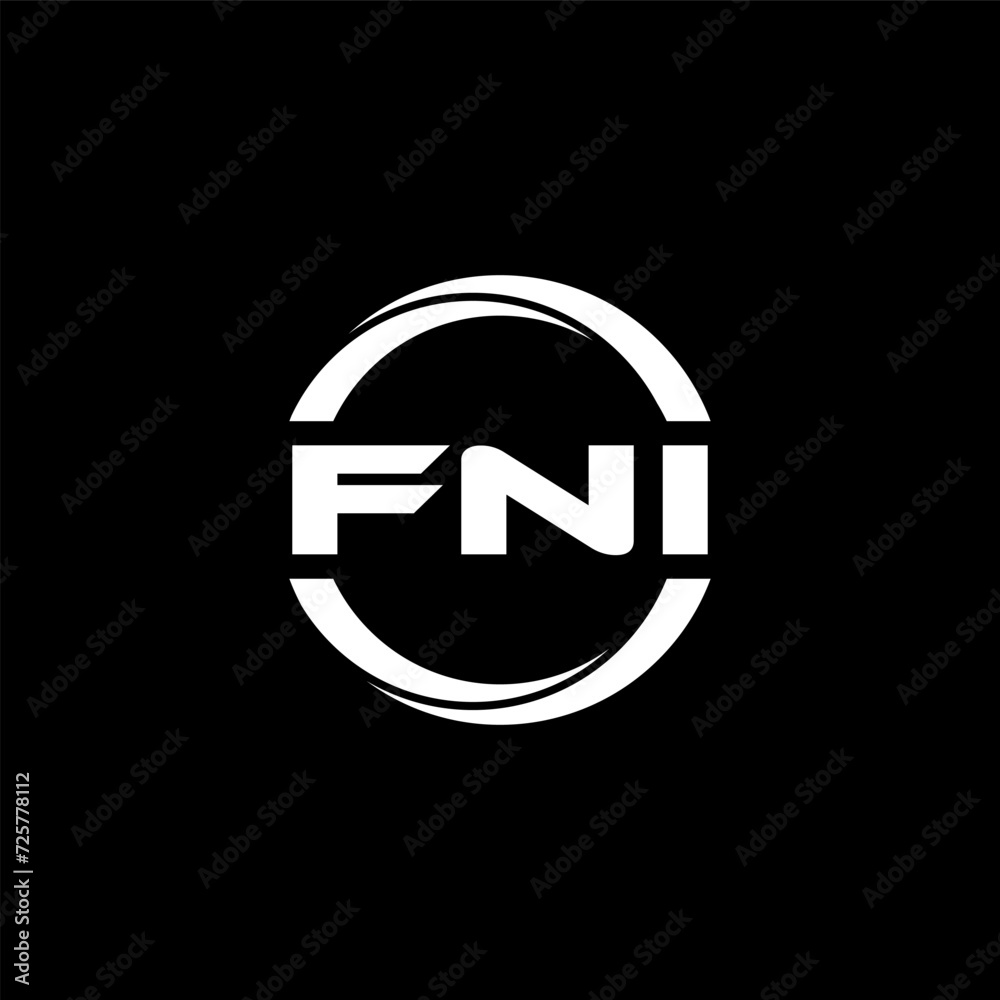 FNI letter logo design with black background in illustrator, cube logo ...