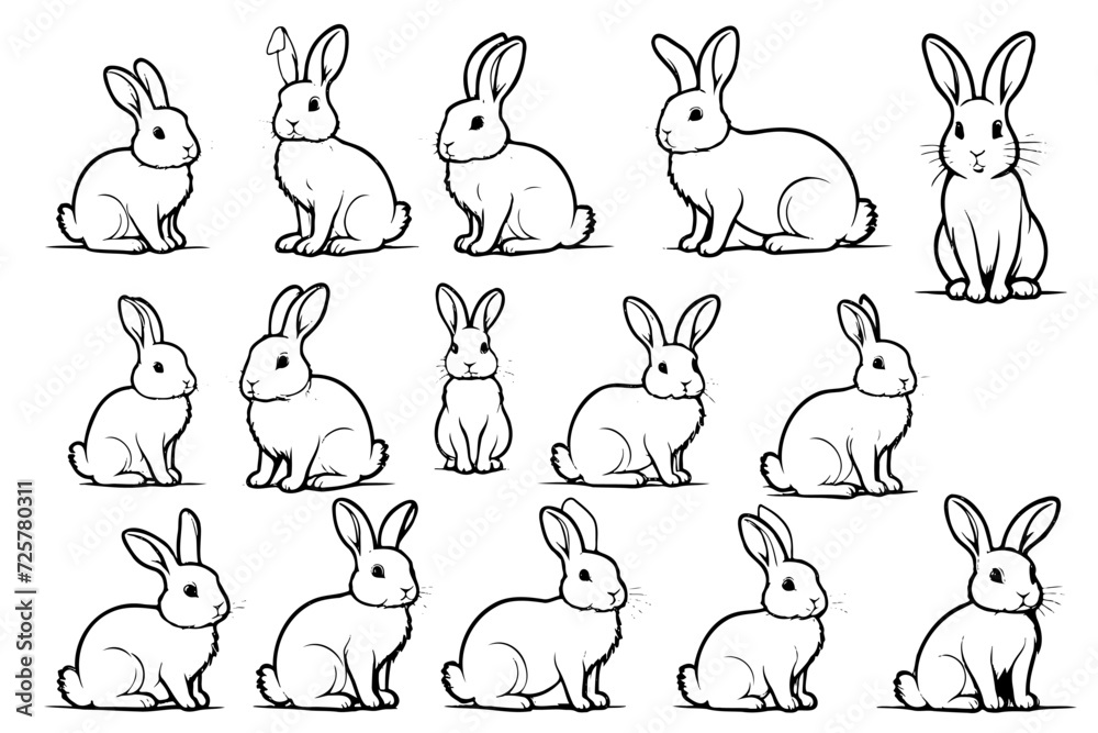 Cute bunny rabbit outline sketch vector illustration. Minimal bunny ...