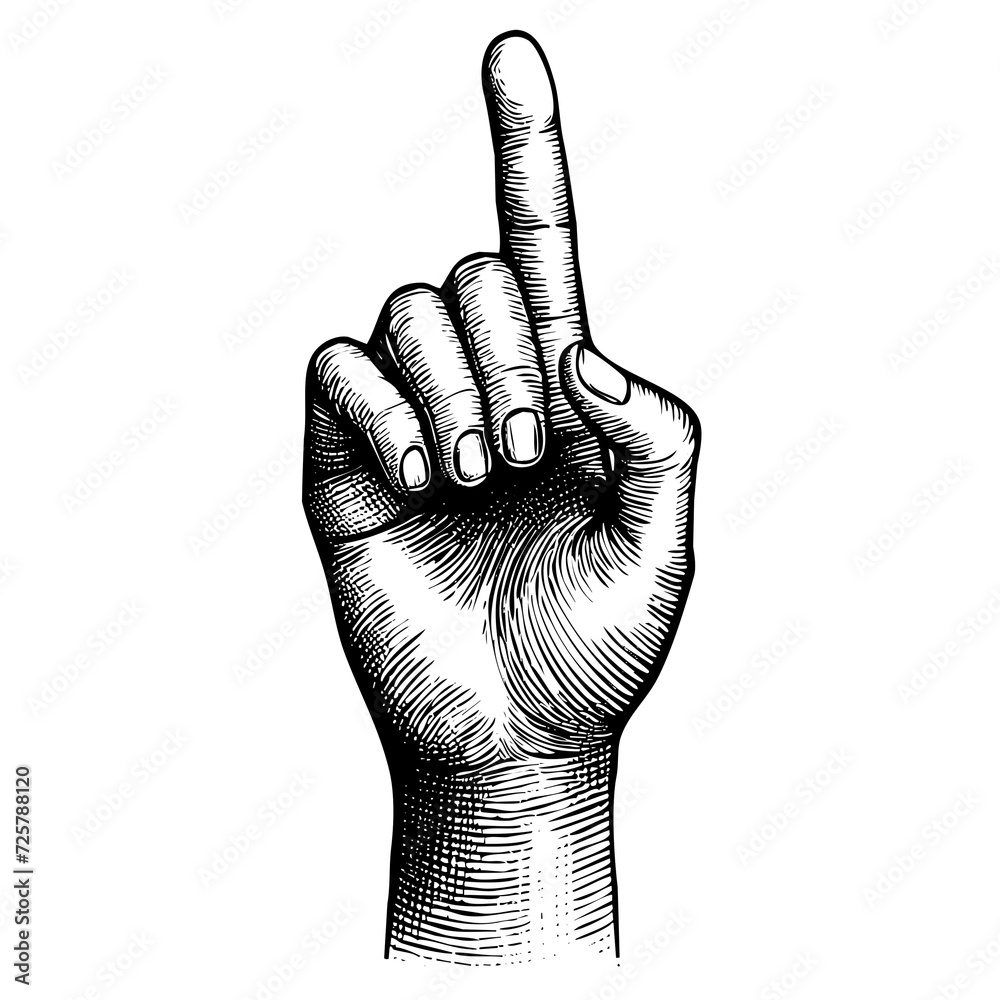 black outlined upwards hand gesture pointing up one finger illustration ...