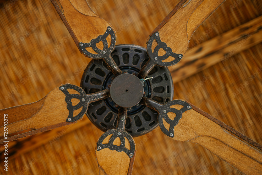 Sotogrante, Spain - January 25, 2024 - Vintage ceiling fan with wooden ...