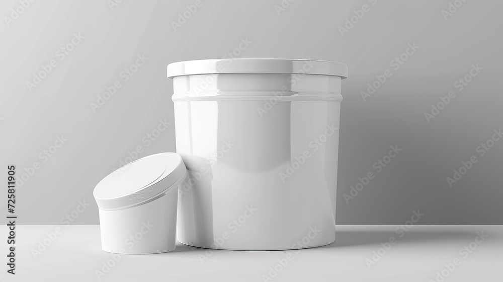 White glossy metal paint bucket. Photo-realistic packaging mockup ...