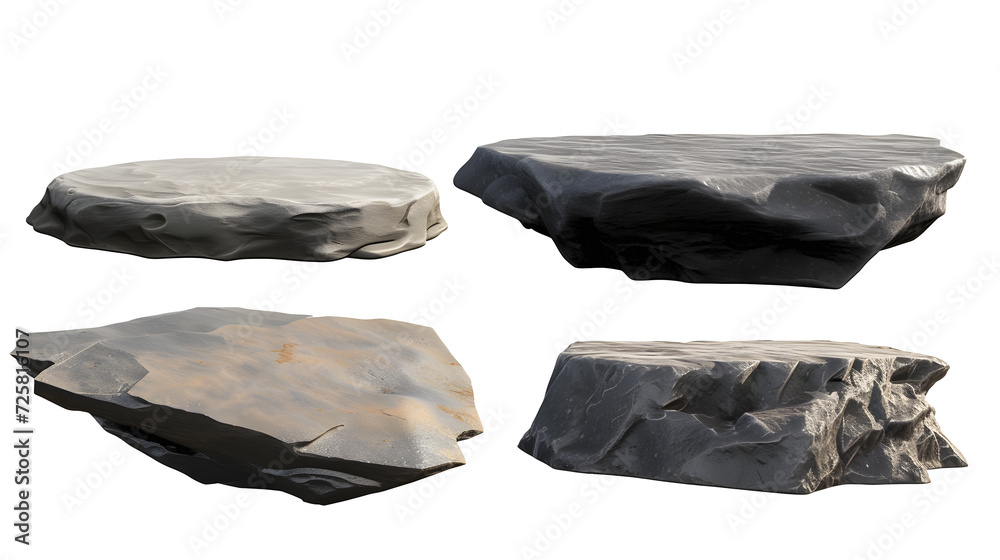 Collection set of flat rocks, stone podium for display product isolated ...