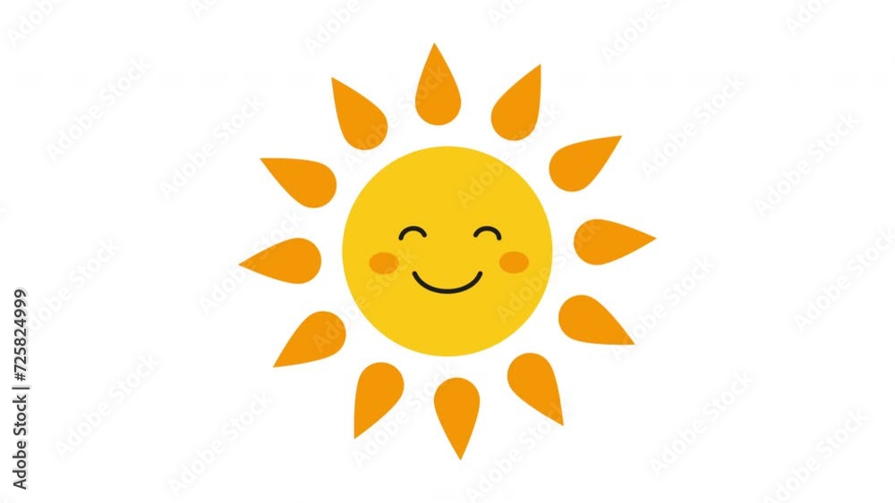 Cute cartoon sun with happy smiling face in simple kawaii doodle style ...