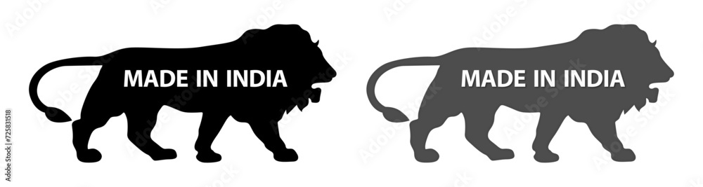Made in India sticker icon with lion silhouette. Made in India symbol ...
