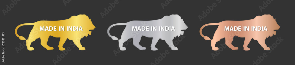 Made in India icon set with lion silhouette. Made in India symbol icon ...