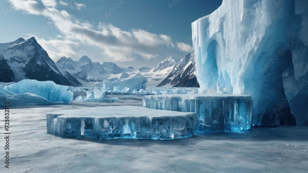Ice background podium cold winter snow product platform floor frozen ...