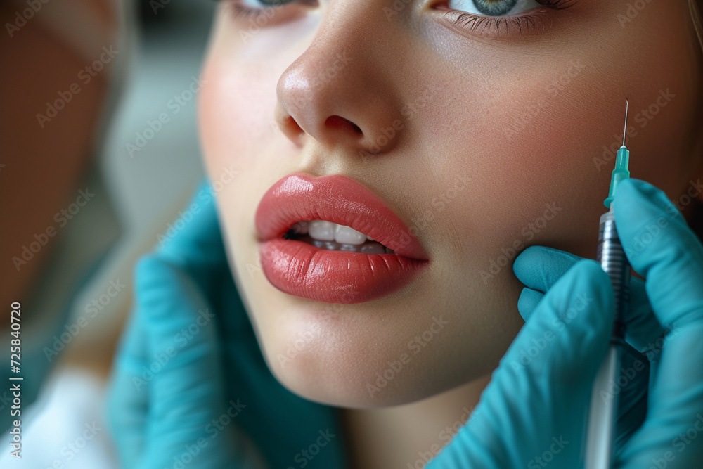 Beauty injections. Lifting lines on a woman's face showing of skin ...