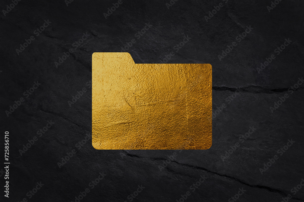 Gold folder with document list icon. 3d folder and paper for management ...