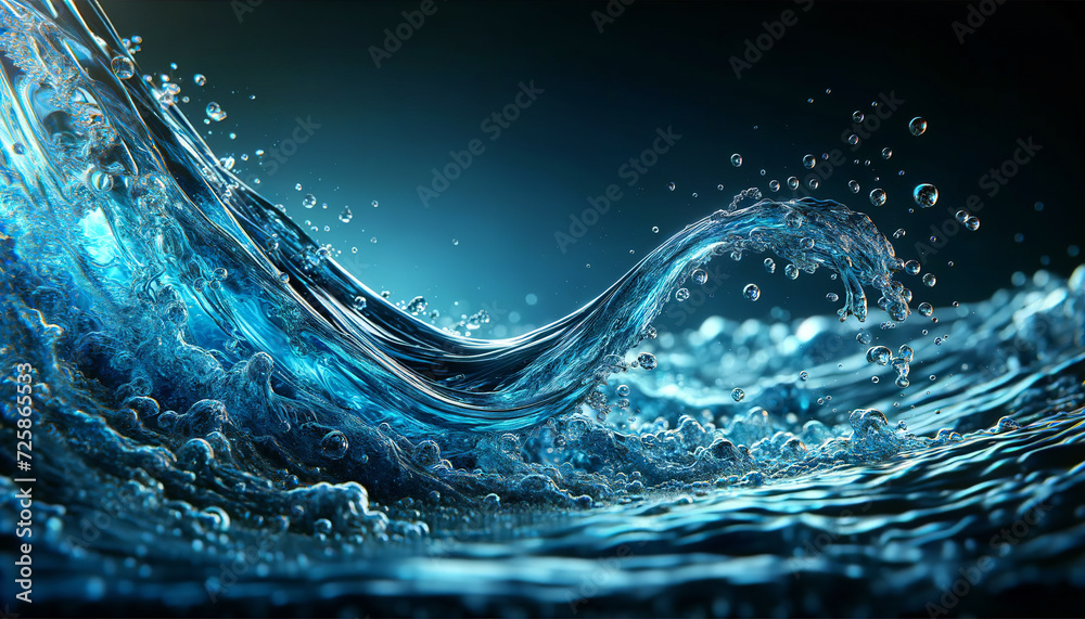 Dynamic water splash forming a fluid wave, with vivid blue tones and ...