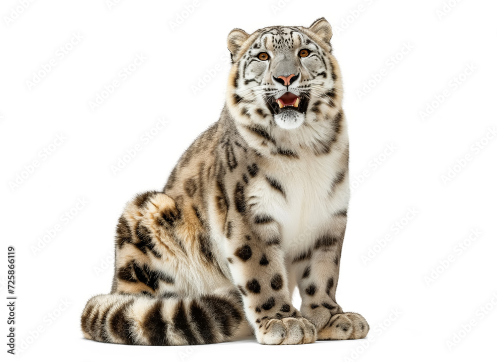 Snow leopard (Panthera uncia) isolated on white transparent background ...