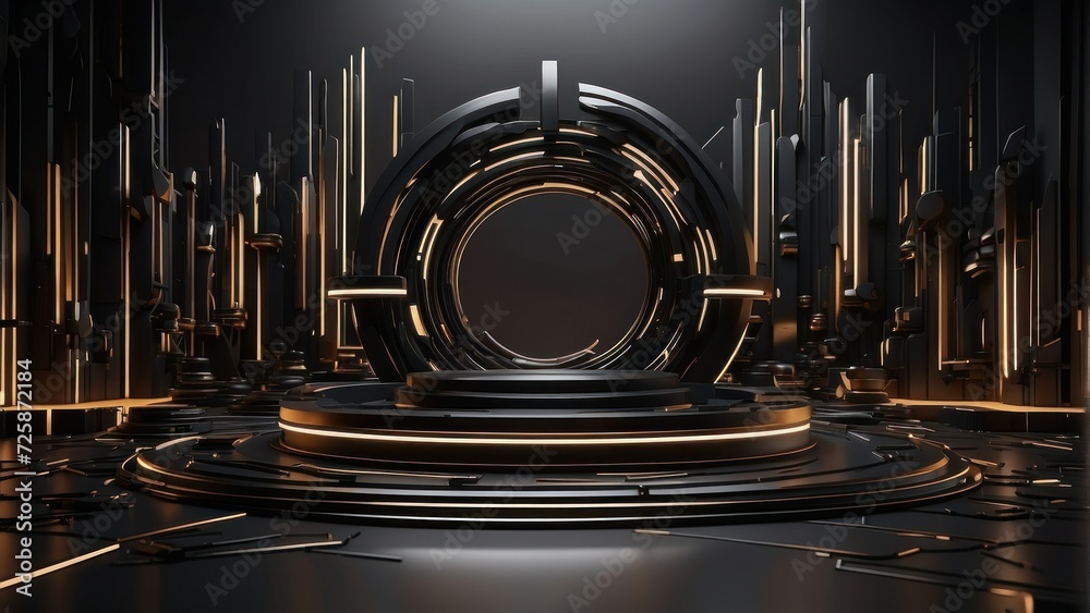 Black, Tech Background with a Geometric 3D Structure. Dark, Stepped ...