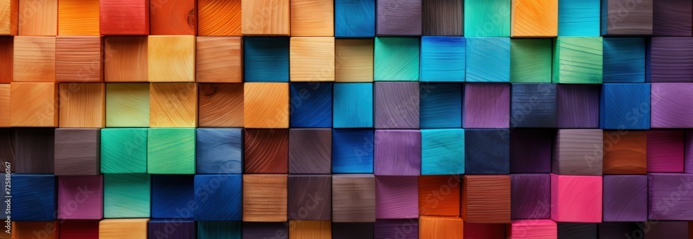 Colorful wooden blocks stack texture aligned background. AI generated ...