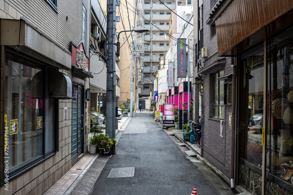 Tokyo, Japan, 28 October 2023: Narrow alleyway between buildings in ...