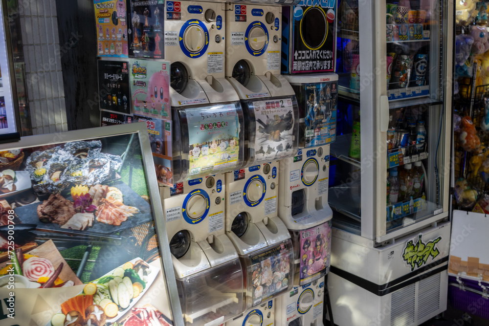 Tokyo, Japan, 30 October 2023 : Gachapon vending machines and toy ...