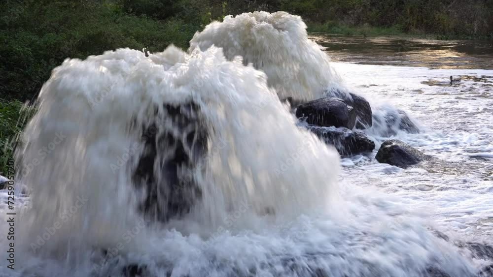 Sewage treatment plants discharge purified water into the river. A ...
