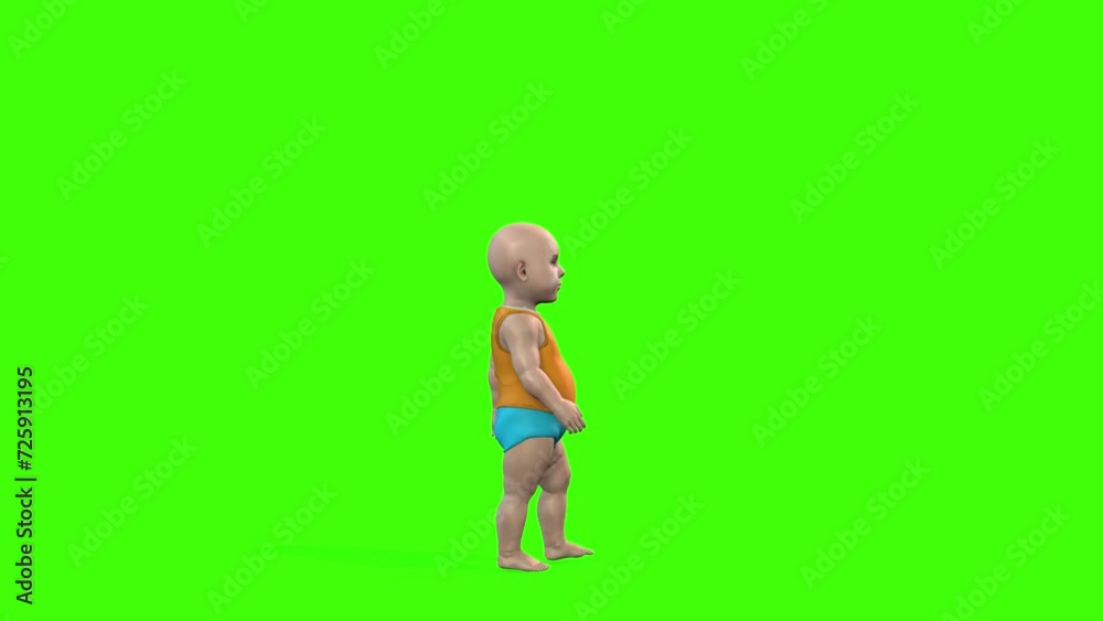 One 3D baby boy cartoon wearing a nap and waking rendering on the green ...