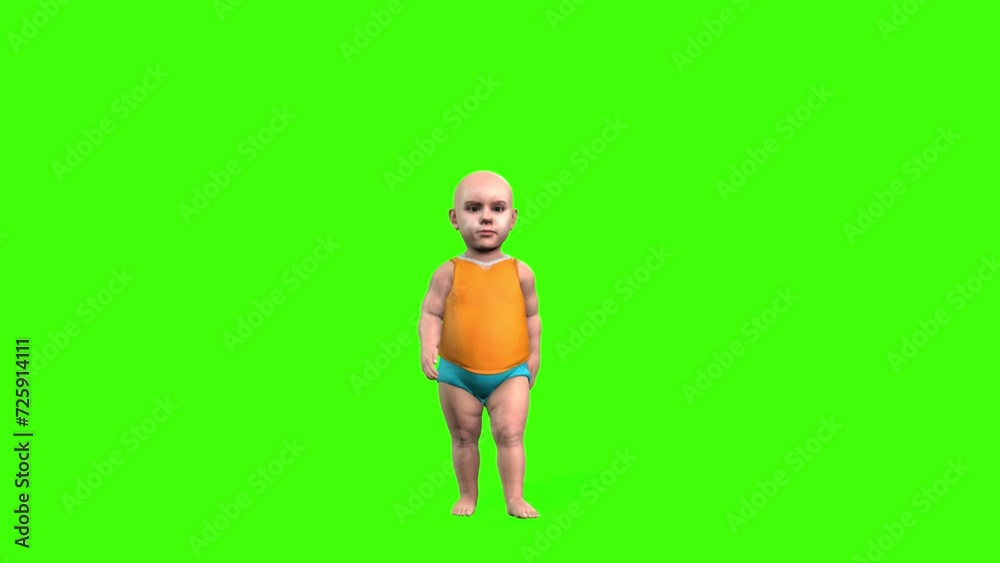 One 3D baby boy cartoon wearing a nap and waking rendering on the green ...