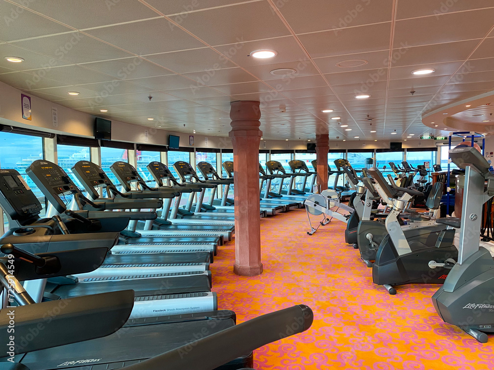 Royal Caribbean (RCL) Jewel of the Sea cruise ship interior. Gym ...