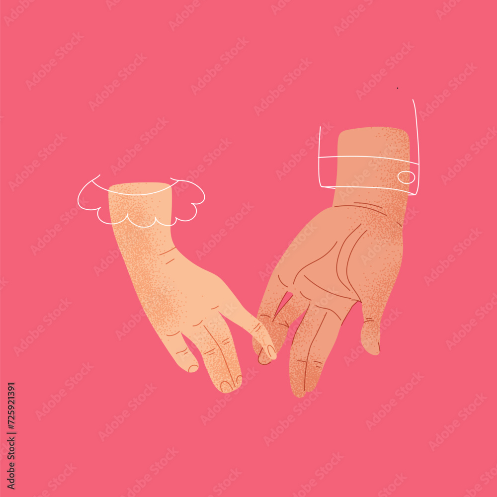 Hand of couple touch each other isolated on pink background. Concept of ...