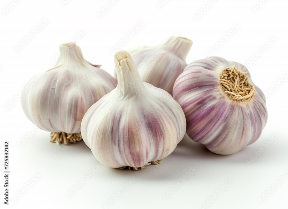 High-quality image of fresh garlic bulbs and a single clove isolated on ...