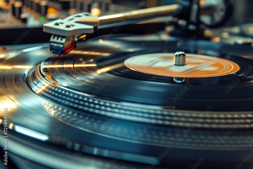 dynamic composition of a DJ playing vinyl records, with motion blur ...