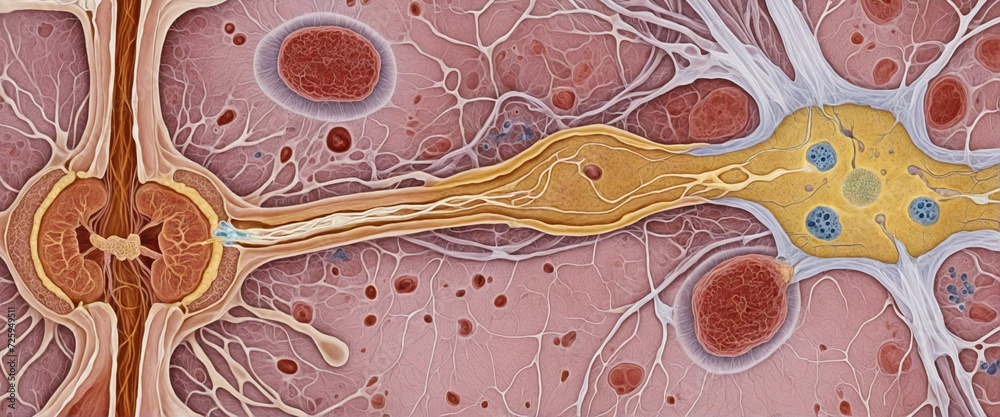 Microscopic image of spinal nerve ganglion a collection of nerve cells ...
