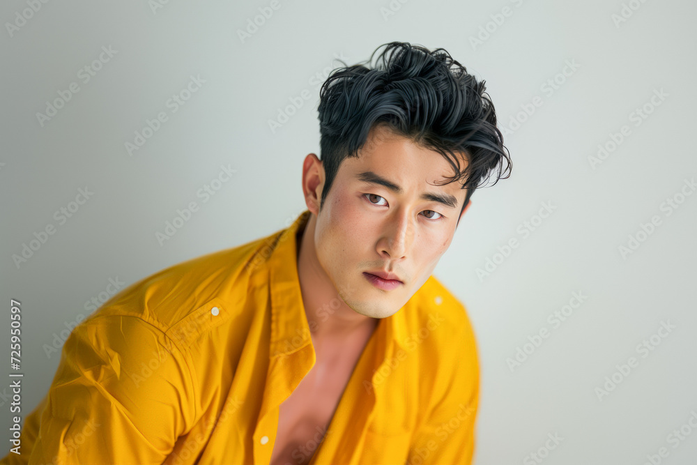 Confident Gaze: A young man with a strong, confident gaze, radiating ...