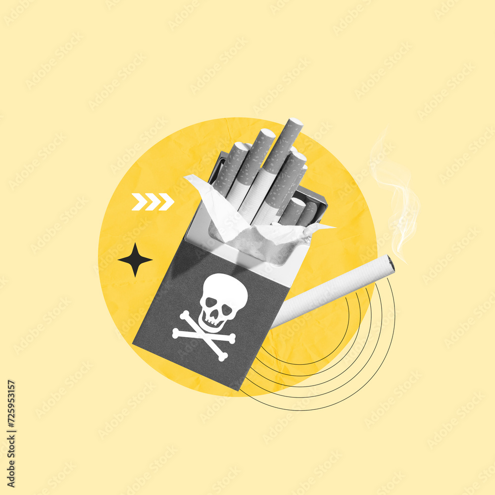 Smoking kills, cigarette pack, jacket symbol, cigarette smoke ...