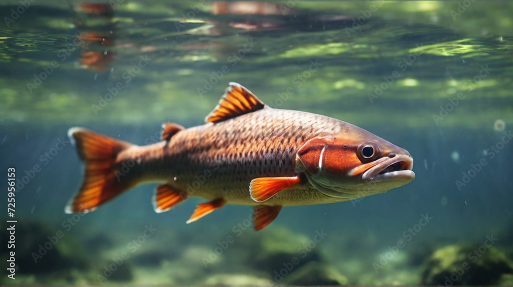 Underwater majestic view of huchen (Hucho hucho) also known as Danube ...