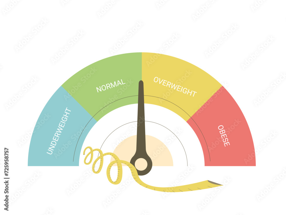Body mass index and weights and tape measure. BMI indicator. Weight ...