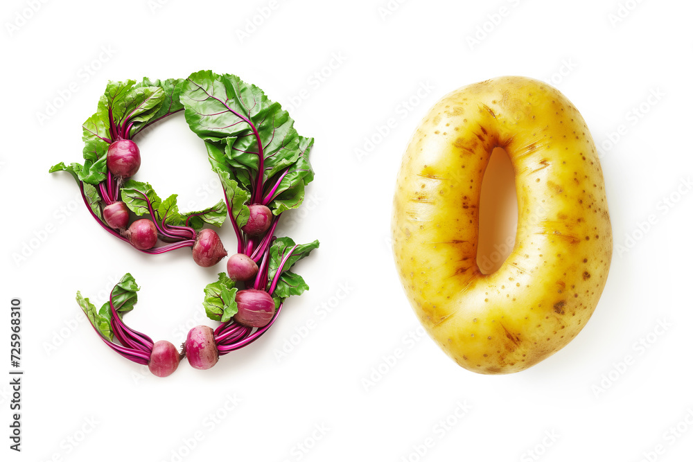 Vegetables Number "9" and "0" Made of Beetroot and Potato Isolated on ...
