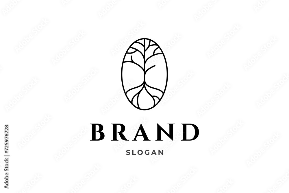 tree logo design in oval frame with line art design style Stock Vector ...