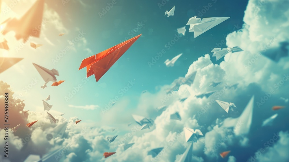 Different, Leader Individuality Concept. Unique Paper Plane Flying Up ...