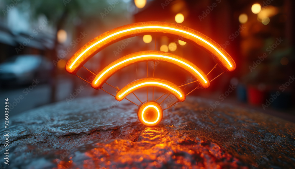 white outline logo of a mobile phone with wifi logo light lines ...