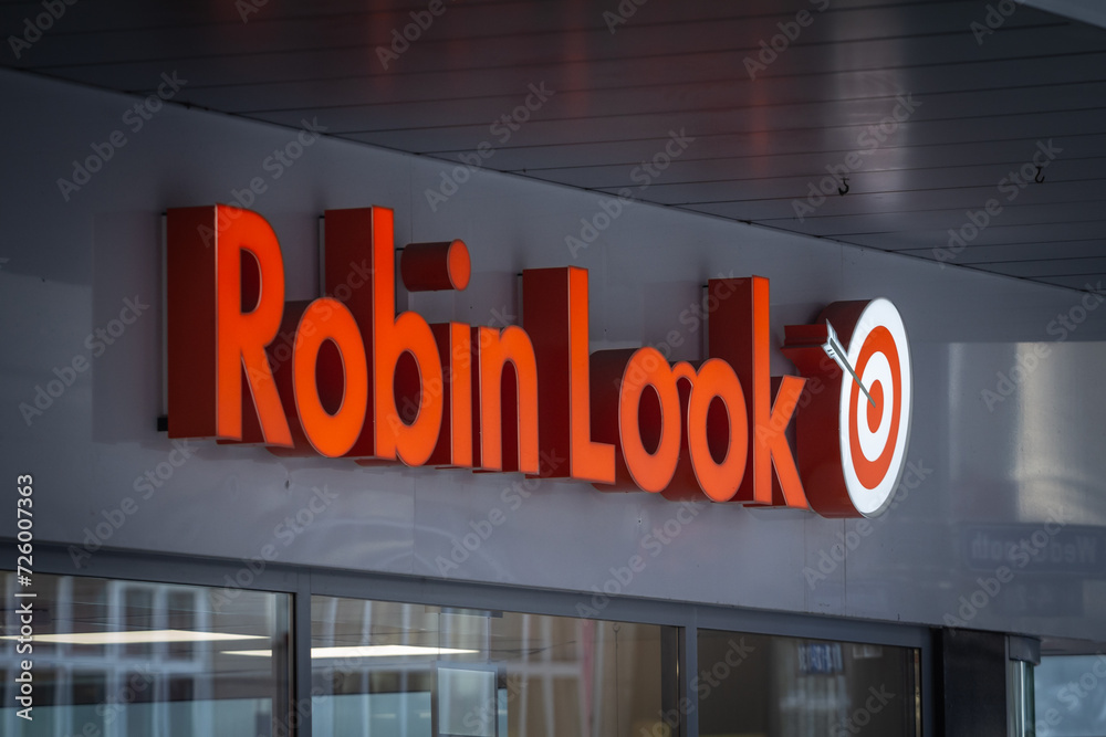 DORTMUND, GERMANY - NOVEMBER 5, 2022: Logo of Robin Look on their store ...