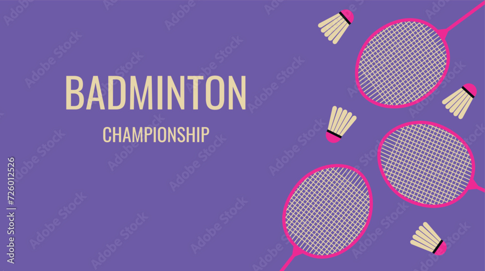 Badminton racket with badminton shuttlecock on purple background ...
