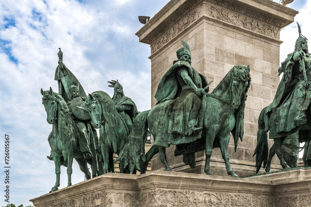Budapest, HU – June 11, 2023 Closeup view of the Seven chieftains of ...