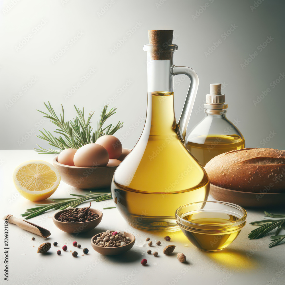 Vegetable cooking oil in glass bowl isolated on white background ...