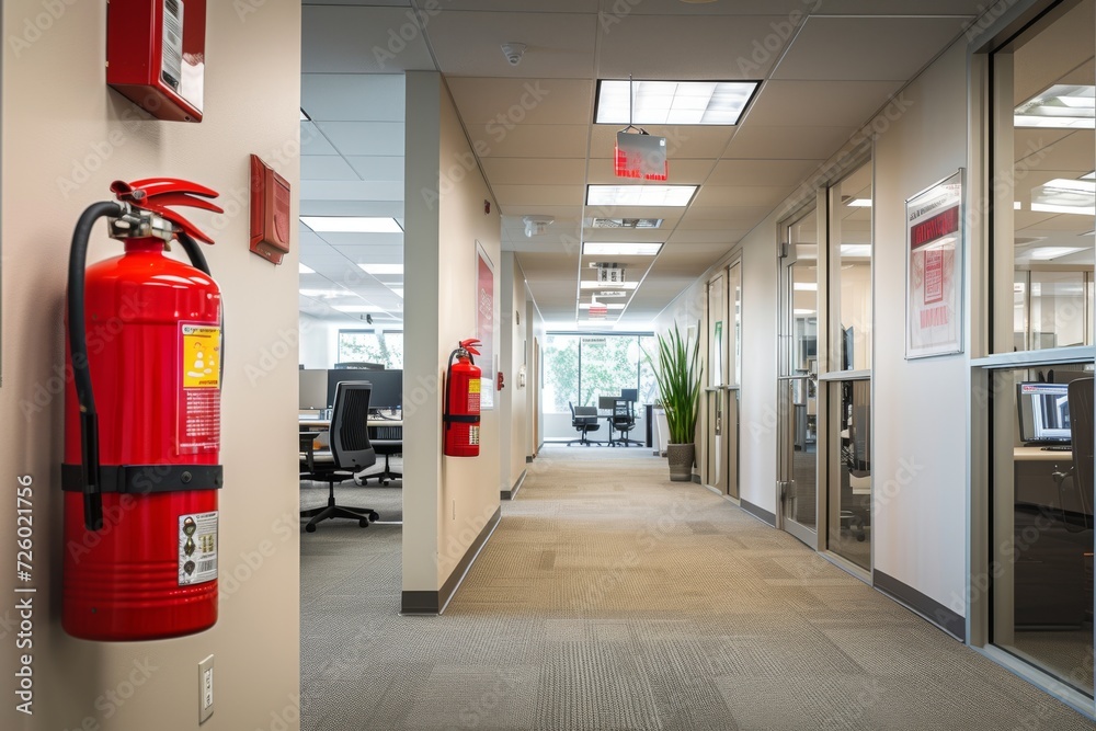 Fire extinguisher on office wall Stock Photo | Adobe Stock