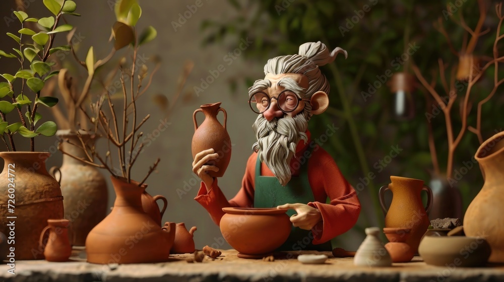 Cartoon digital avatar of Pottery Prodigy Transforming clay into ...