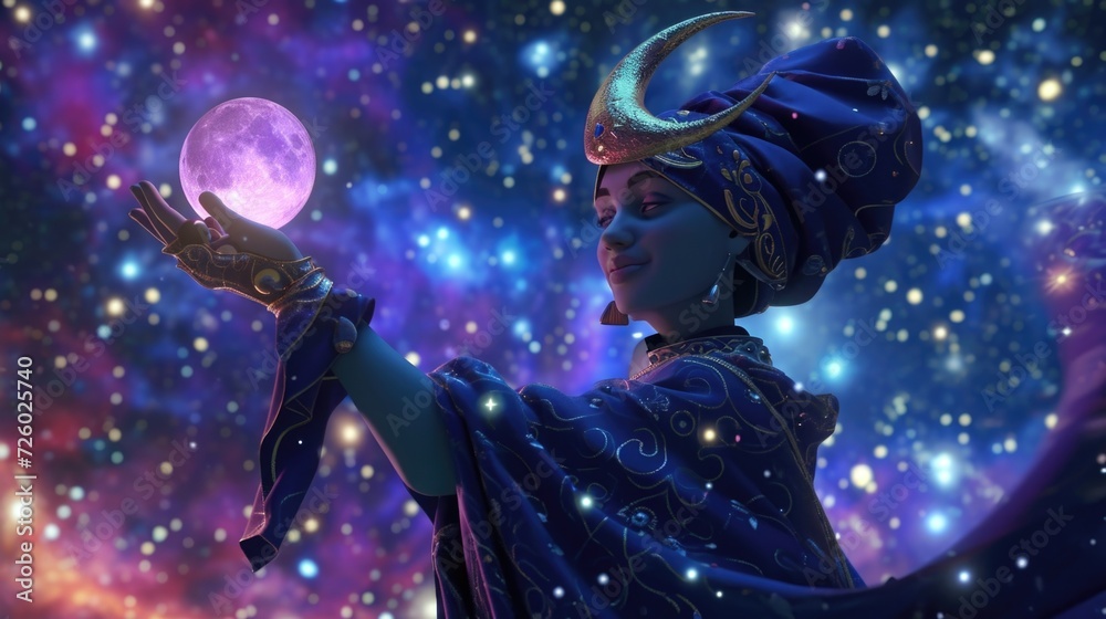 Cartoon digital avatar of the Astrologer A mystical figure with a ...