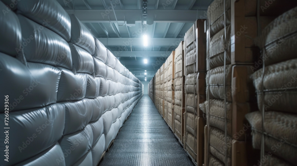 Inside the cargo hold of a bulk carrier where hundreds of tons of grain ...