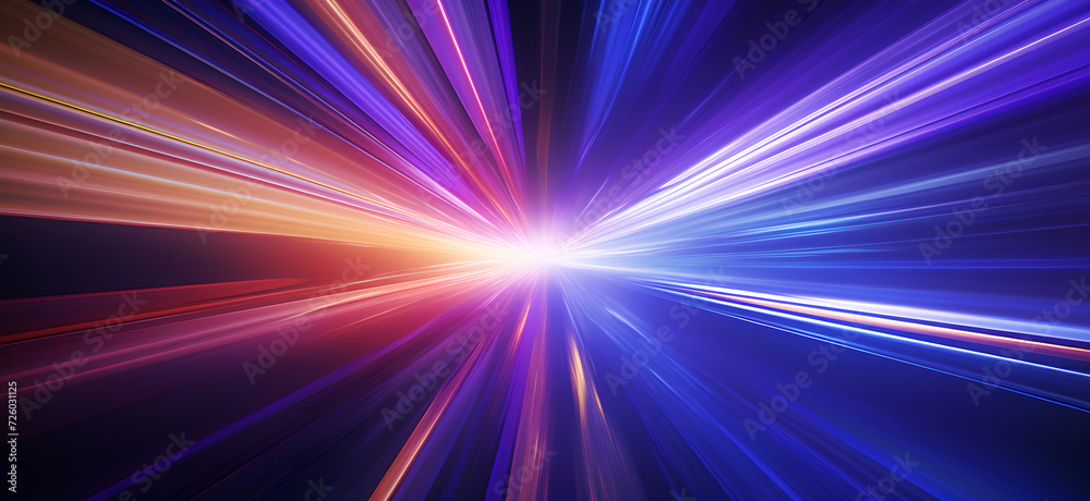 orange and blue purple rays of light in a tunnel at night in space ...