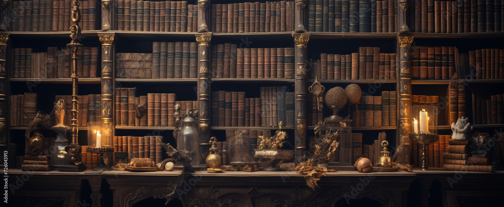 Ancient gothic library, dark and eerie library, magic medieval library ...