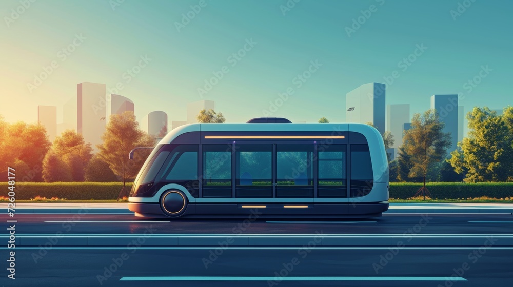 Autonomous electric shuttle on a city street, symbolizing the future of ...