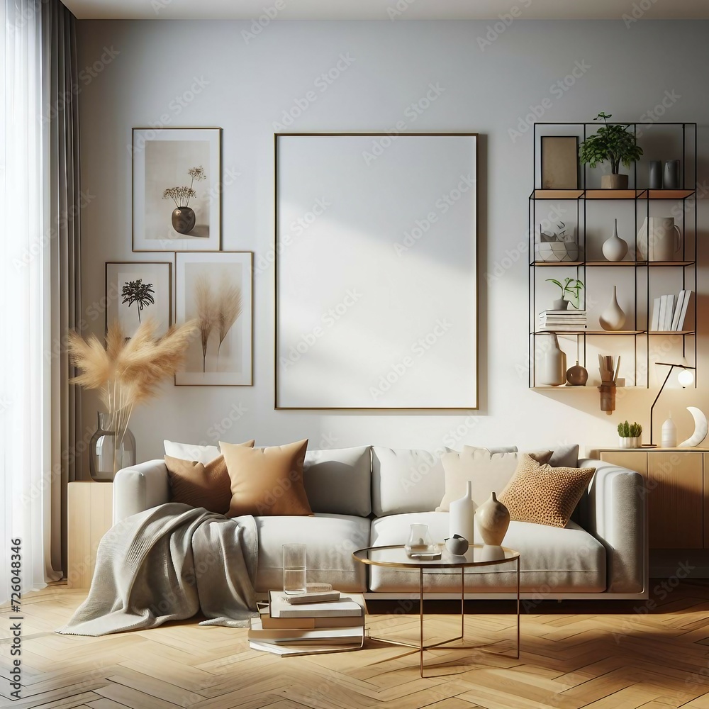 Single vertical ISO A0 frame mockup, reflective glass, mockup poster on ...