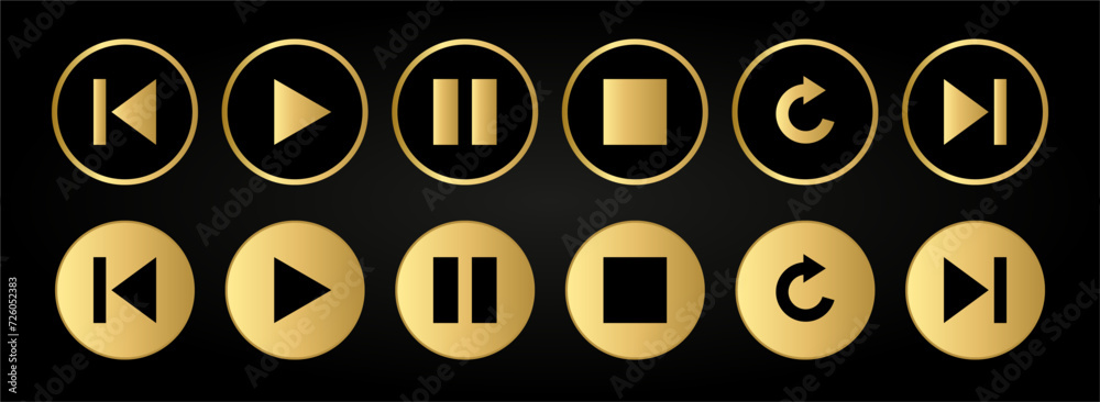 Button icons play, pause, repeat, previous, next. A set of symbols for ...